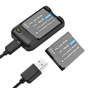 Andoer NP-6L Battery Charger with LED Indicator Light + 2pcs NP-6L Batteries 3.7V 700mAh with USB Charging Cable
