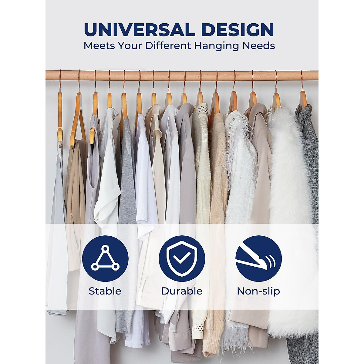 Smartor Wooden Hangers 10 Pack, Durable Coat Hanger Wood Hangers with Bar, Premium Suit Hangers for Men Women - Heavy Duty Hangers Pants Hanger Set with 360° Rose Gold Rotatable Hook, Natural