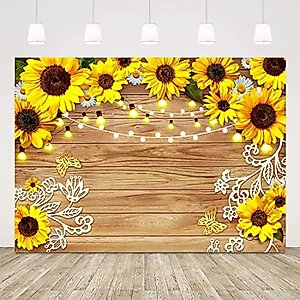Sunflower Backdrop, Sunflower Birthday Party Decorations Photo Backdrops for Photography 7x5ft, Girls Baby Shower Butterfly Rustic Wood Back Drops Background for Photoshoot Banner Booth Props Picture