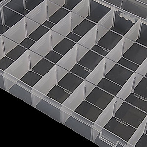 FENICAL Clearn Plastic Jewelry Organizer Box 28-Grid Storage Container Case with Removable Dividers