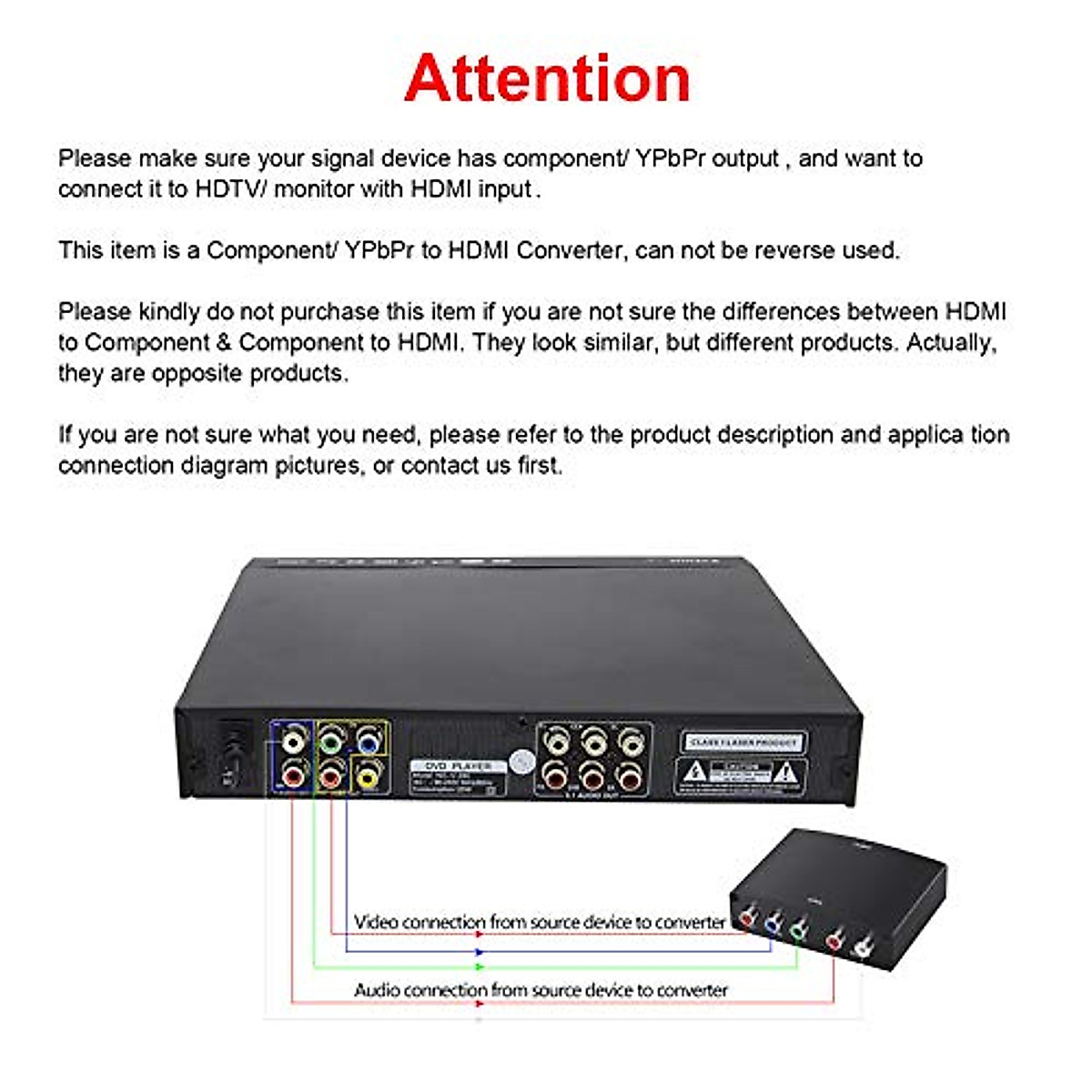Component to HDMI Converter, MISOTT 1080P YPbPr to HDMI Converter, 5RCA RGB to HDMI Converter, Component Input HDMI Output Adapter