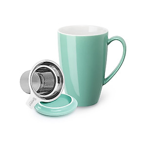 Sweese 14 OZ Porcelain Tea Mug with Infuser and Lid, Loose Leaf Tea Cup, Gifts for Tea Lover, Mint Green - 207.109