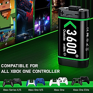 Rechargeable Xbox One Controller Battery Pack Charger with 4 x 3600mWh High Capacity for Xbox Series X Battery, Xbox One Charging Accessories for Xbox One Series X/S/Xbox One/X/S/Elite Controllers