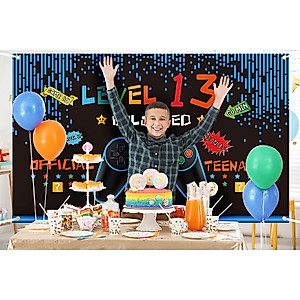 Video Game Birthday Decorations 8 9 10 11 12 13 14th Birthday Decorations for Boys Gaming Theme Photo Props Backdrop Banner Teenager Birthday Decoration (Level 13)