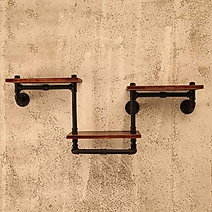 Home Metal Wall Decor, Industrial Rustic Modern Wood Ladder Pipe Wall Mounted Floating Shelves - Bookshelf, DIY Storage Shelving, Hung Bracket, Bookcase, 3-Tiers Rustic Floating Bar Shelves Wine Shelf