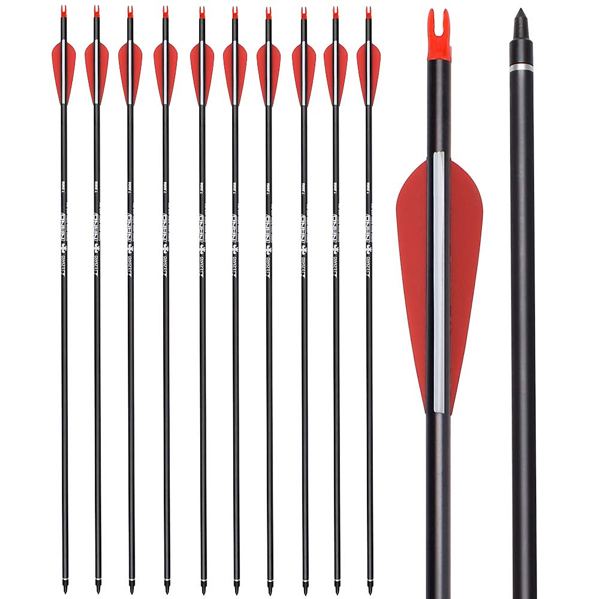 Archery Carbon Arrow Hunting Target Practice Arrows 30 Inch with Removable Tips for Compound & Recurve Bow 500 Spine 12PCS
