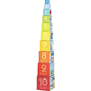 HABA Fire Brigade Sturdy Cardboard Nesting & Stacking Cubes - Reinforcing Numbers 1-10 with Rescue Themes on Each Side