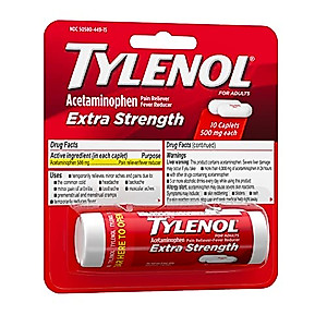Tylenol Extra Strength Caplets with 500 mg Acetaminophen, Pain Reliever & Fever Reducer, 10 ct (Pack of 12)