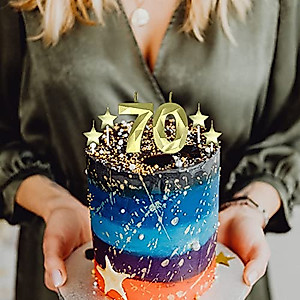 70th Birthday Candles for Cake - Number 70 & 7 & 0 Birthday Candles and Glitter Star Birthday Candles 2 Inch 3D Diamond Shape Number Candles for Birthday Party Anniversary Kids Adults(Gold)