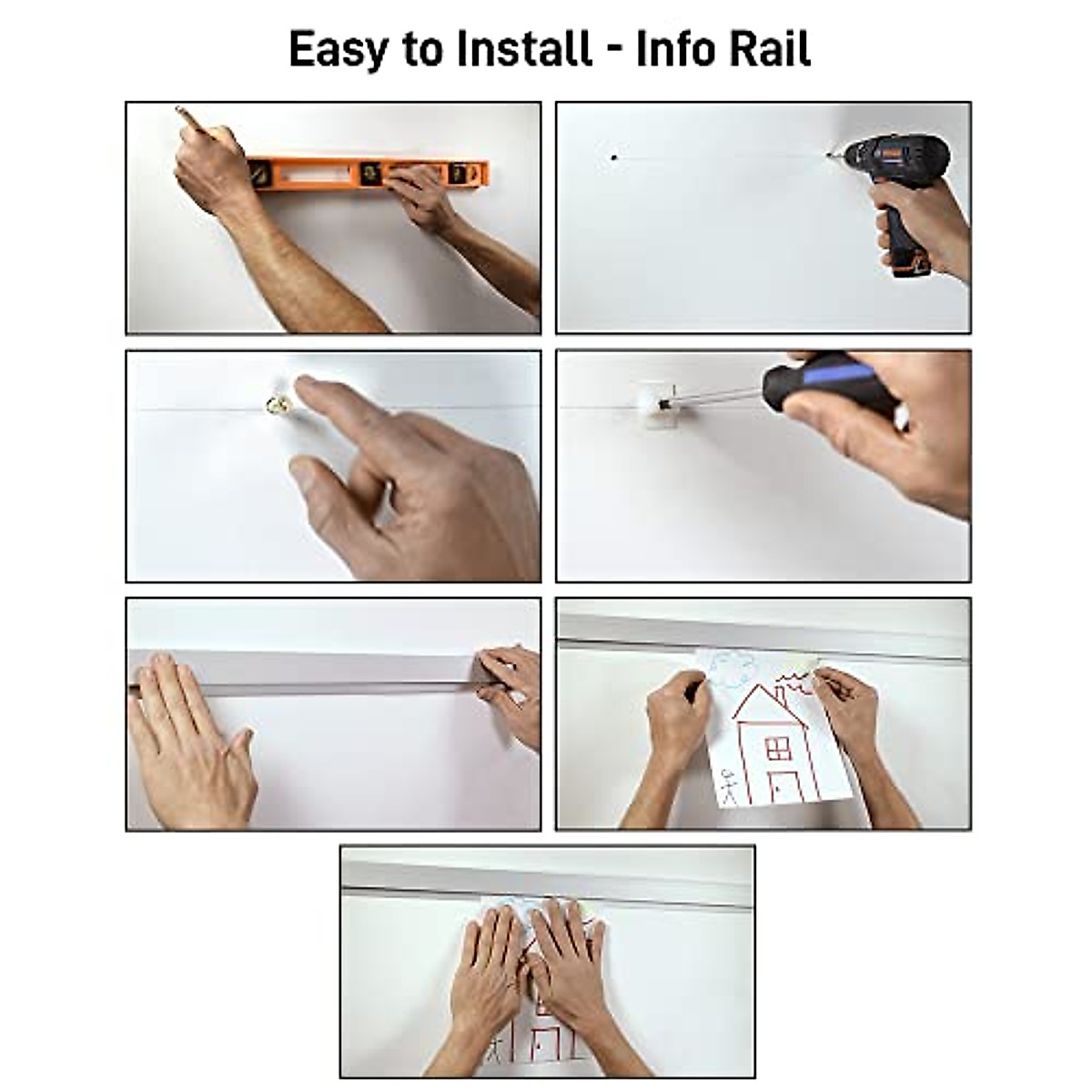 2x48-in. Art Display for Kids Artwork, Picture Rail in Silver for displaying Photos, Artworks, Posters, Notes, Documents at School, Home or Office - Ticket Holder for Restaurant, Wall Gallery