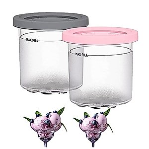 Ice Cream Pint Cups, Ice Cream Containers with Lids for Ninja Creami Pints, Ice Cream Pint Kitchen Accessories for NC301 NC300 NC299AM Series Ice Cream Machines, Sealed and Leak-proof 2/4 Pieces. (2 pcs-A)