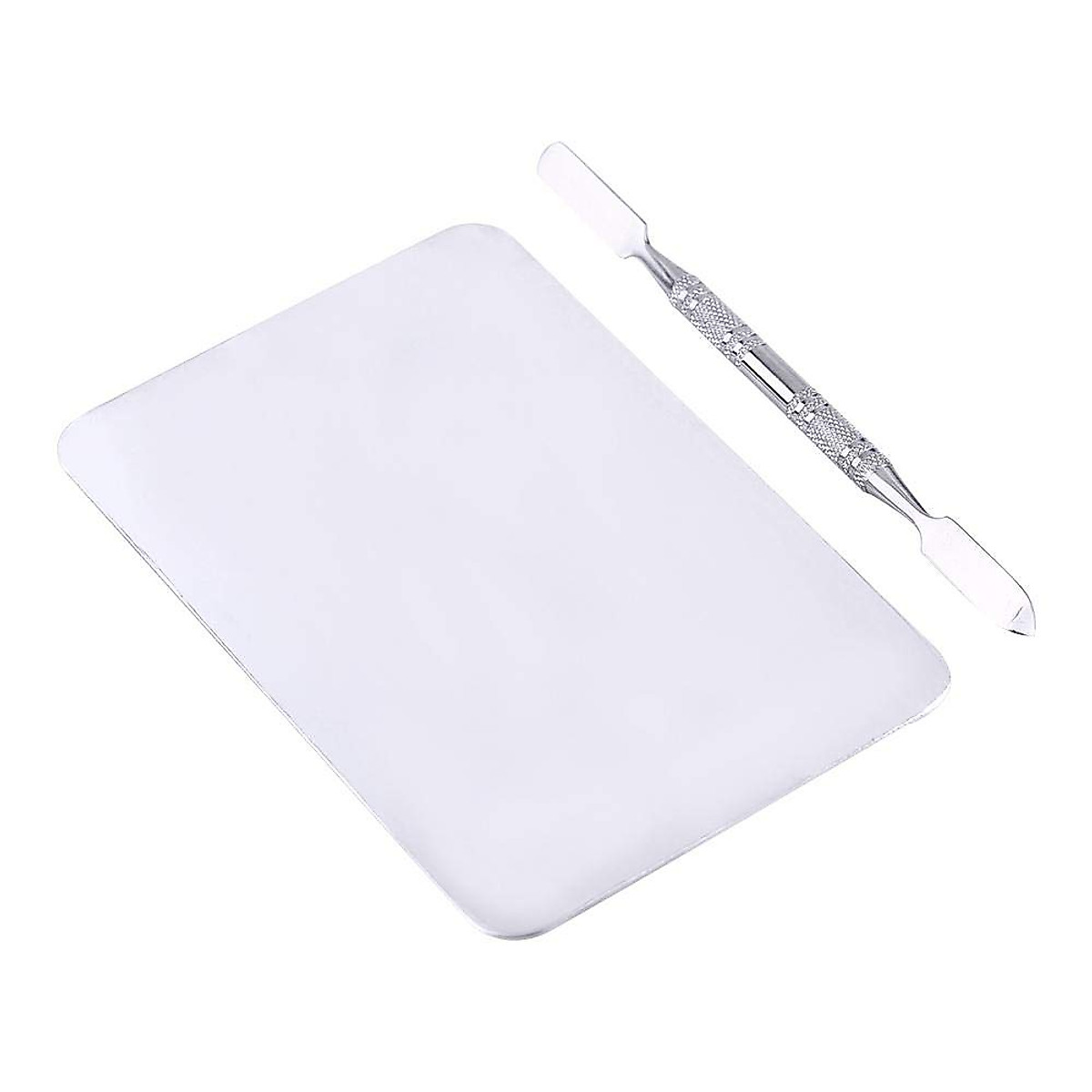 Rotekt Small Stainless Steel Makeup Palette Rectangle Shape Mixing Plate Tools With Spatula