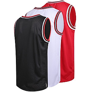 3 Pack Basketball Jerseys for Men Women Dad Mom Children Plain Mesh Custom T-Shirt Causal Summer Tank Tops,Black/Red/White Jersey,Men Size X-Large