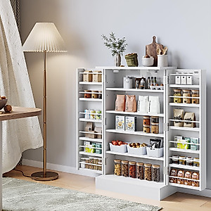 VEELOK 41" Pantry Cabinet with Doors and Adjustable Shelves, White Freestanding Kitchen Pantry Storage Cabinet for Snacks, Food Pantry Cabinet for Small Space, Pantry Closet Cupboard