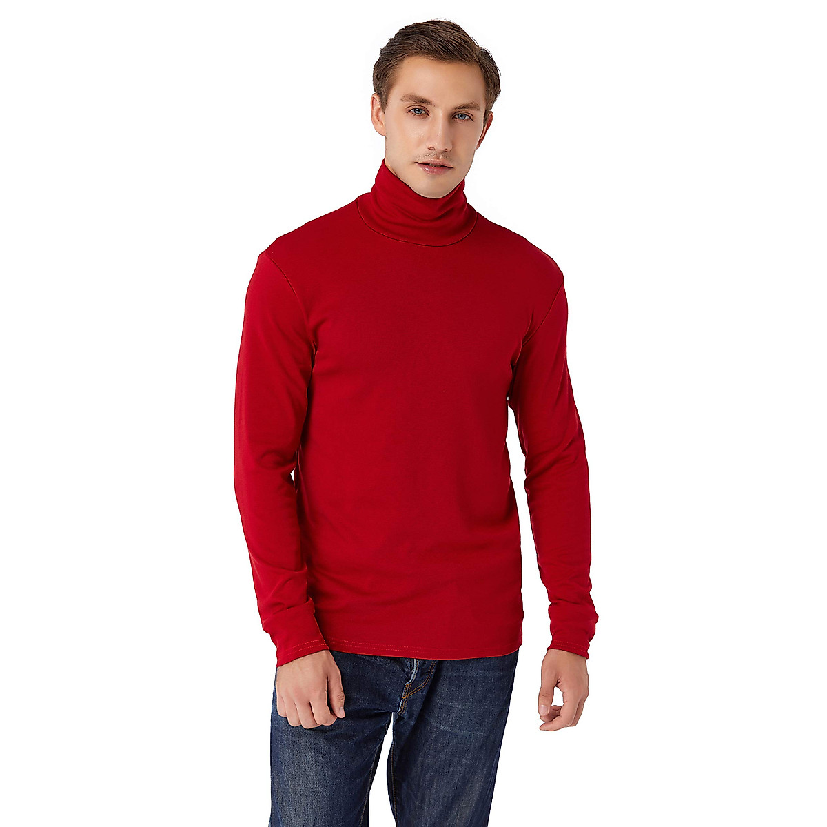 Derminpro Men's Thermal Turtleneck Soft Long Sleeve T-Shirt Red Small