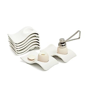 Ceramic Egg Cup, Set of 8 Porcelain Egg Cup for Soft Boiled Egg with Egg Topper Cutter Egg Holder Set for Breakfast, Kitchen, Decorative