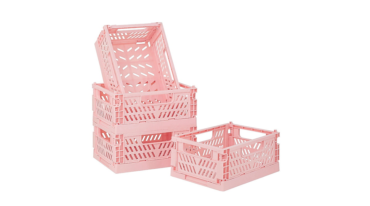 4-Pack Pink Storage Crates for Home and Office