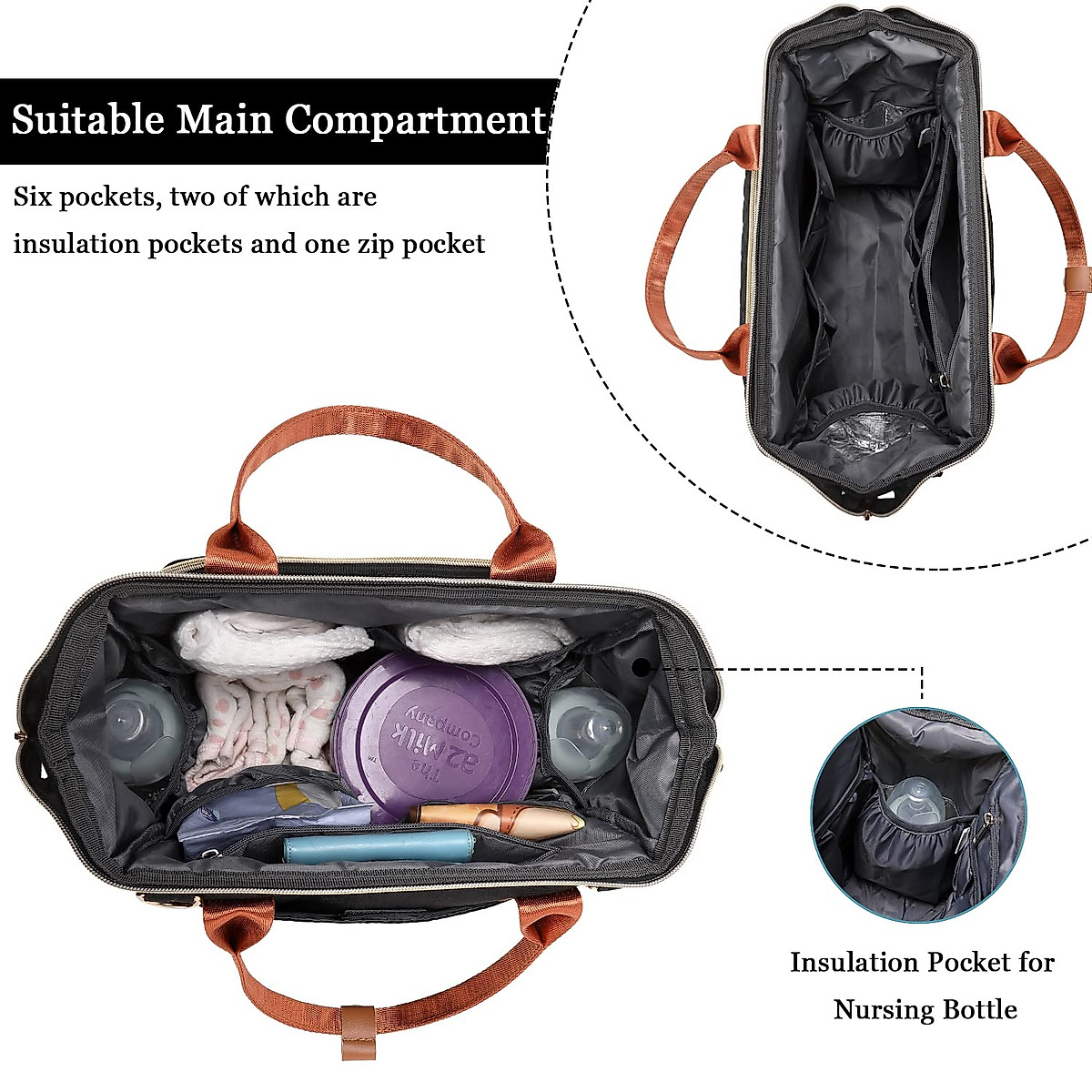 KYALOU Small Diaper Bag, Mini Baby Backpack for Mom, Multi-function Waterproof Travel Tote for Booys and Giirls (Black)