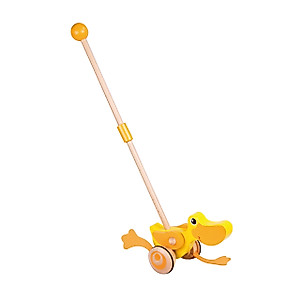 Classic World Wooden Push-Along Ducky,Push Pull Activity Walking Toy Duck,Baby Walker Push Toy
