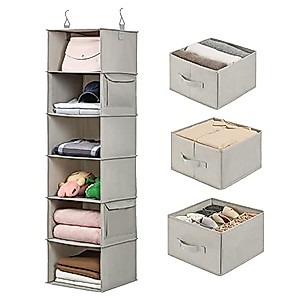 Vailando 6-Shelf Hanging Closet Organizer, Hanging Shelves for Closet with 2 Large Drawer&1 Drawer w/Compartment, 12'' x 12'' x 48.8'', Baby Organizer for Nursery