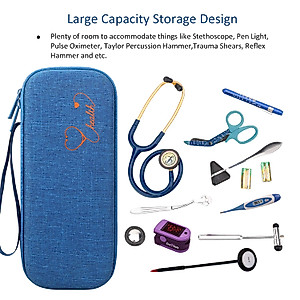 Canboc Hard Stethoscope Case Compatible with 3M Littmann Classic III, Lightweight II S.E, Cardiology IV, MDF Acoustica Stethoscope, Mesh Bag fit Medical Scissors, Oral Thermometer, Caribbean Blue