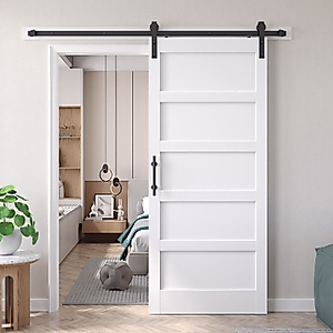 Fredbeck 36x84 inch White Barn Door with 6.6FT Sliding Door Hardware Kit Included & Handle,Solid,MDF,PVC Surface,DIY Assembly,5-Panel,Fit 33in-34in Opening