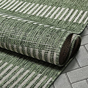 Well Woven Medusa Stria 5'3" x 7'3" Green Stripes Indoor/Outdoor Flat-Weave Area Rug