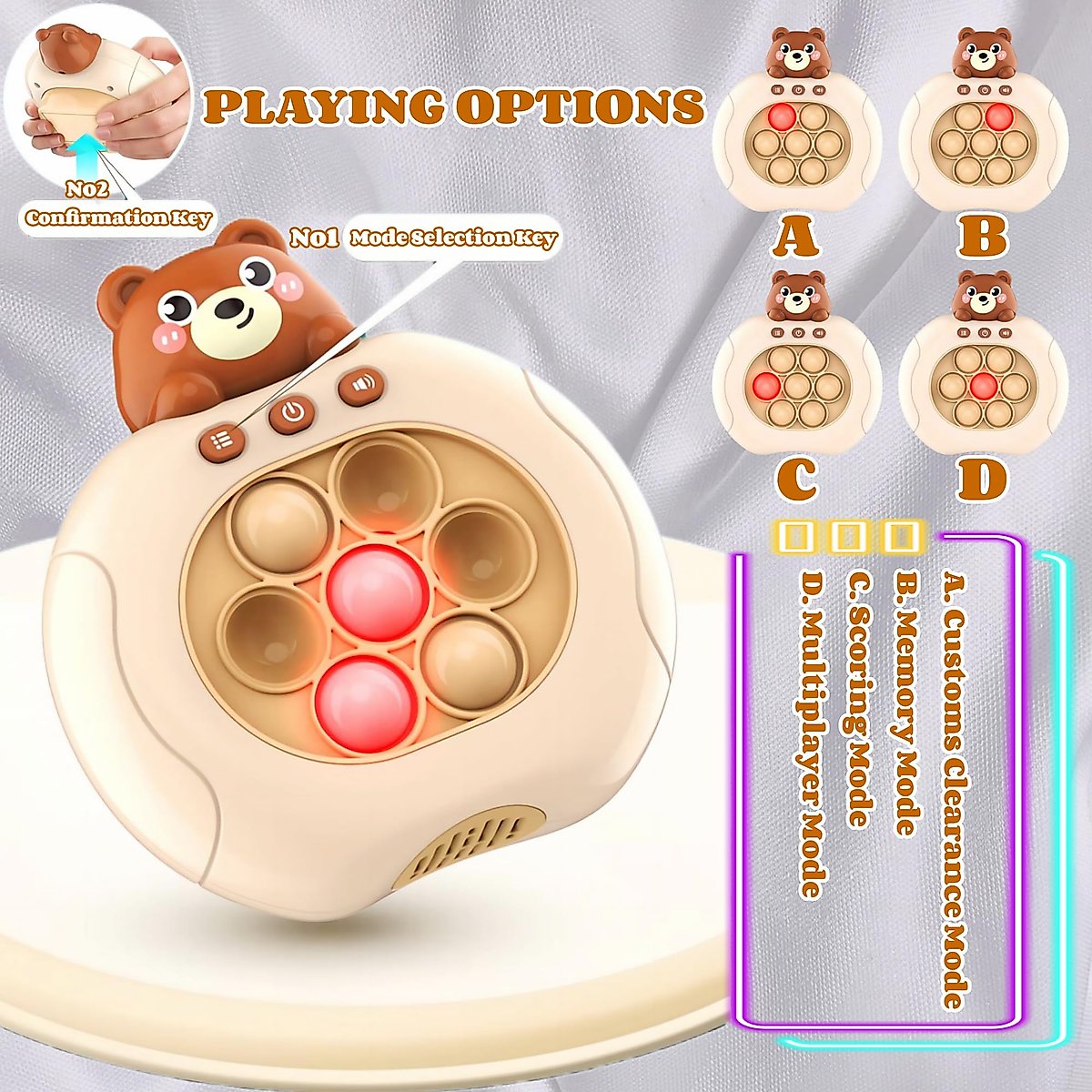 2 Pc New Speed Push Handheld Game Machine-Fidget Console,Quick Push Light Up Pop Game for Adults and Kids,Music Whack A Mole Stress Relief Fidget Toys,Squeeze Poppet Sensory Push Pop Bubble Toy (2 Ct)