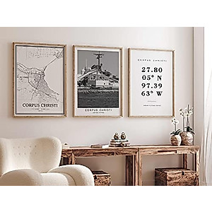 Dear Mapper Corpus Christi United States View Abstract Road Modern Map Art Minimalist Painting Black and White Canvas Line Art Print Poster Art Line Paintings Home Decor (Set of 3 Unframed)