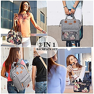 UTOTEBAG Laptop Backpack for Women, Bag Set Backpack for 15.6inch Computer with USB Charging Port, Water Resistant College Nurse Backpack Set with Makeup Bag Lunch Bag for Work/Business/Travel, Gray