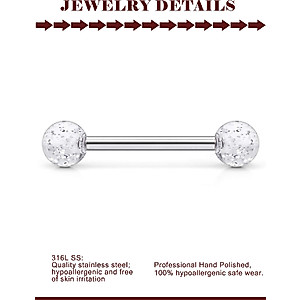 Prjndjw 8 Pairs 14G Nipple Rings Surgical Steel Tongue Rings Barbell Nipplering Body Piercing Jewelry Retainer for Women Men 16mm Length