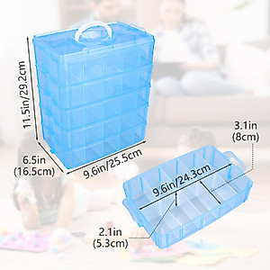 ACXFOND 5-Tier Stackable Storage Container Bead Organizer Box 50 Adjustable Compartments for Arts and Crafts, Toy, Fuse Beads, Washi Tapes, Beauty Supplies, Sewing Storage (Blue)