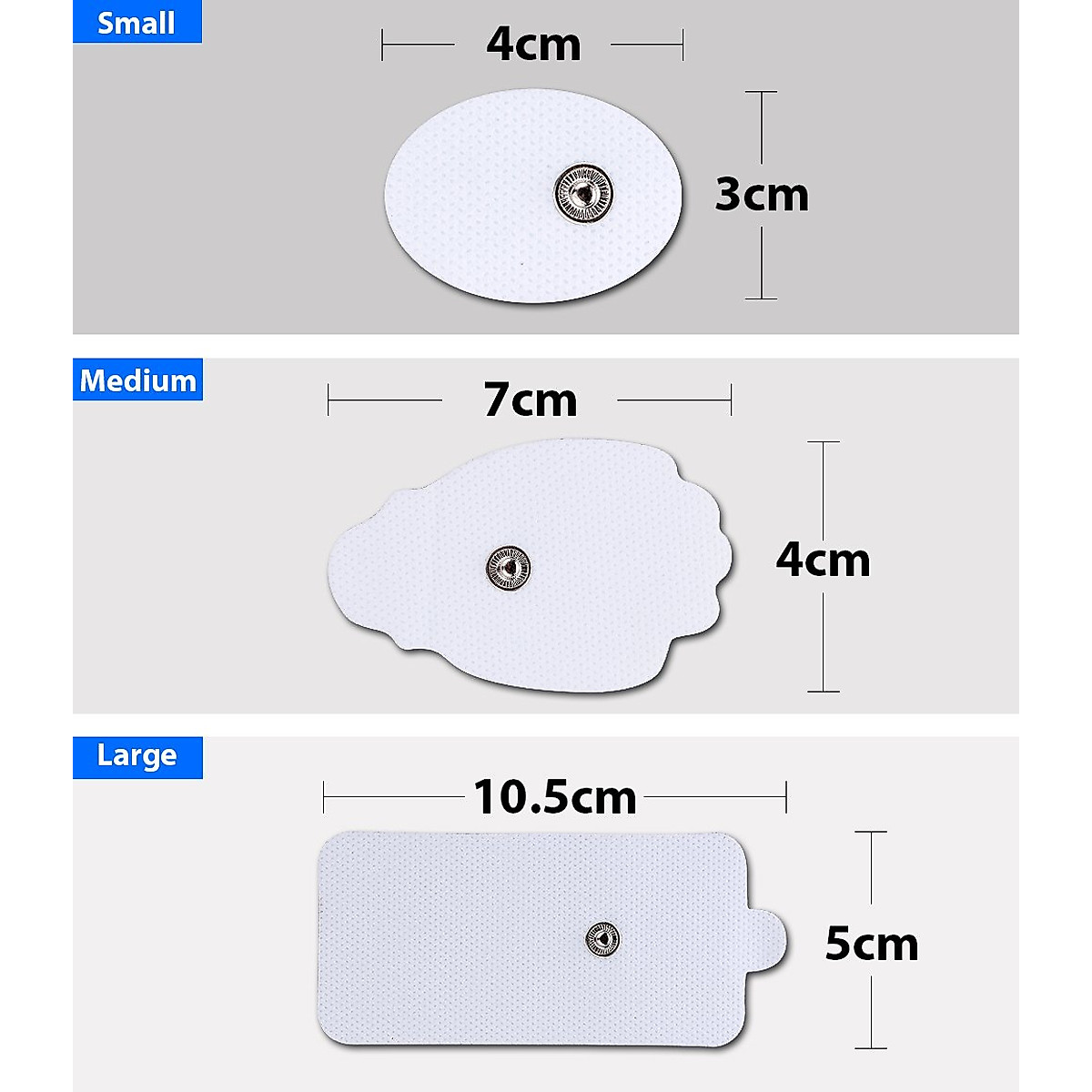 Belifu TENS Unit Electrode Pads Reusable Self-Adhesive Replacement Massage Pads Latex Free, Standard Connection Snap on 3.5mm Cable for Tens EMS Massager