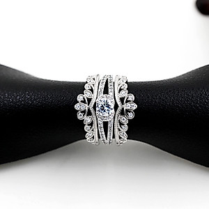 Uloveido Women's 925 Sterling Silver Princess Crown Tiara Wedding Ring Guard Enhancer 2pcs Stack Rings Set Y1525 (Size 8)