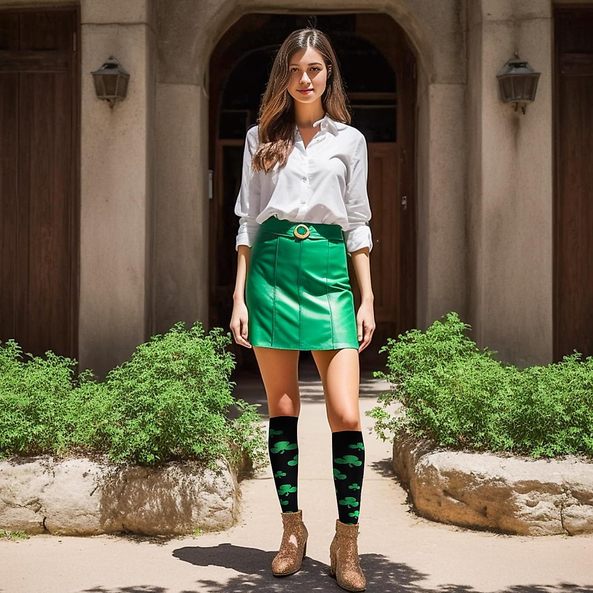 Junely St Patricks Day Compression Socks for Women Knee High Shamrock Stockings for Running Work Support Nurses Pregnancy Irish Gifts Green