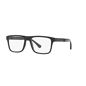 Emporio Armani Men's EA4115F Low Bridge Fit Prescription Eyewear Frames with Two Interchangeable Sun Clip-Ons Rectangular, Matte Black/Clear/Light Grey/Dark Grey, 54 mm