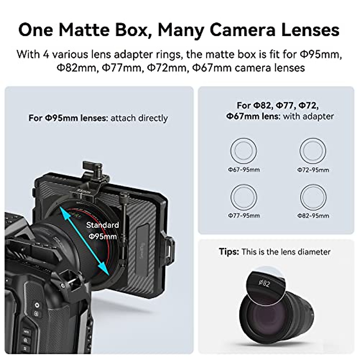 SmallRig Mini Matte Box Lite, DSLR Matte Box with Carbon Fiber Top Flag, for 67mm/72mm/77mm/82mm/95mm Lenses, for 4x5.65 Filter/Circular Filter - 3575