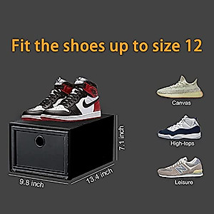 MUKIRAN HOME 12 Pack Shoe Storage Boxes, Shoe Box Clear Plastic Stackable, Drawer Type Front Opening Shoe Holder Containers (Black)