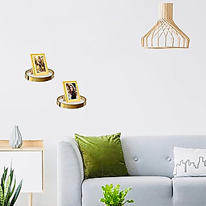 YOLS Small Floating Shelf, Gold Round Metal with Clear Acrylic, Small Shelves for Wall Décor (Round Medium 5.8 Inches 2pcs)