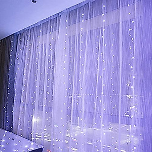 SVNOOC 300LED Fairy Curtain Lights USB Plug in 8 Modes Window Wall String Hanging Lights with Remote for Bedroom, Indoor, Outdoor, Weddings, Christmas, Party Decorations (Fairy White Cold)