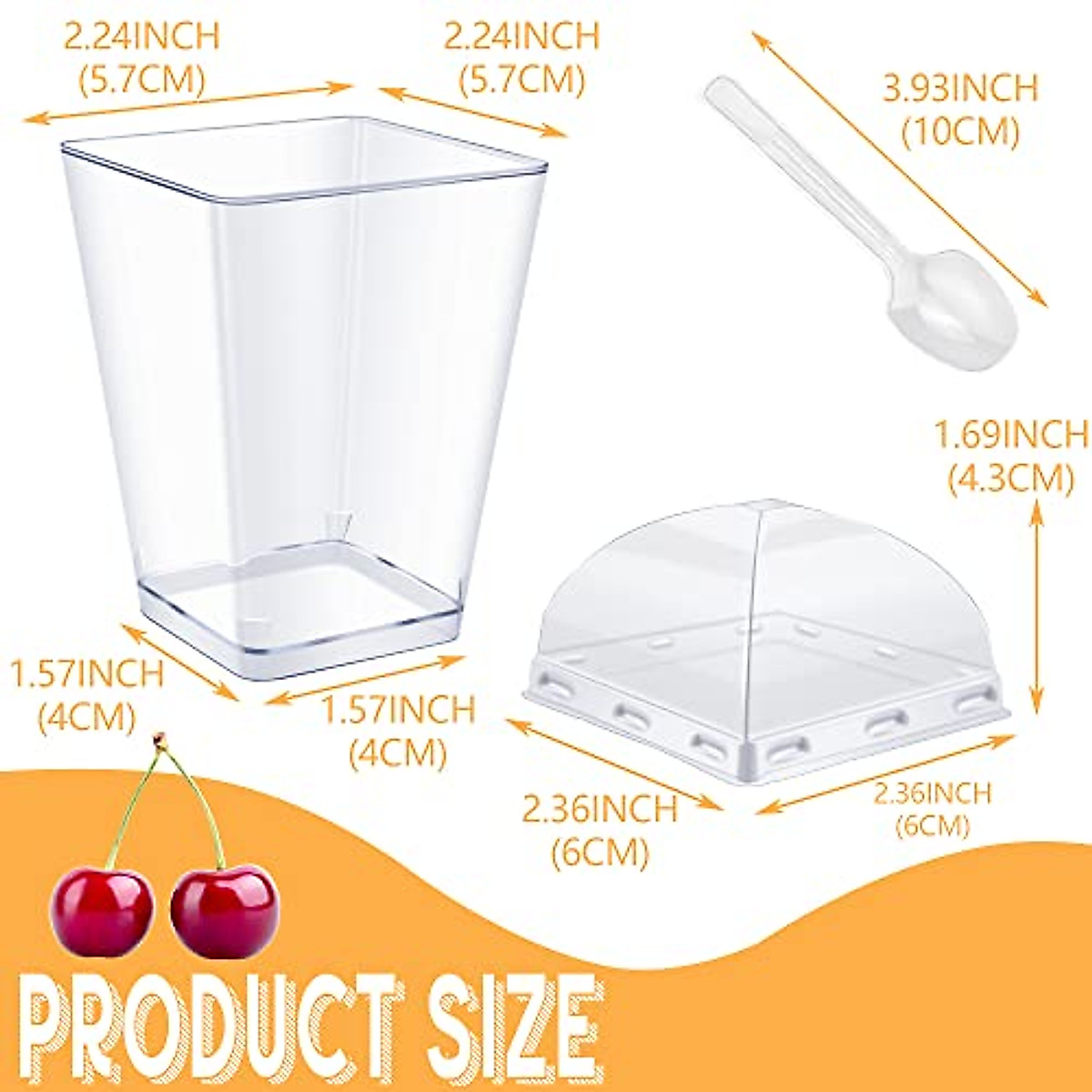 Vmiapxo 50 Pack 5oz Dessert Cups with Dome Lids and Spoons, Desserts Containers Clear Serving Bowls Fruit Salads Parfait Cake Pudding Charcuterie Plastic Cups for Wedding Birthday Christmas (Square)