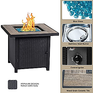BALI OUTDOORS Gas Fit Propane Firepits Table, 30 Inch Gas Fire Pits Outdoors, Square Fire Table w/Fire Glass, 50,000 BTU