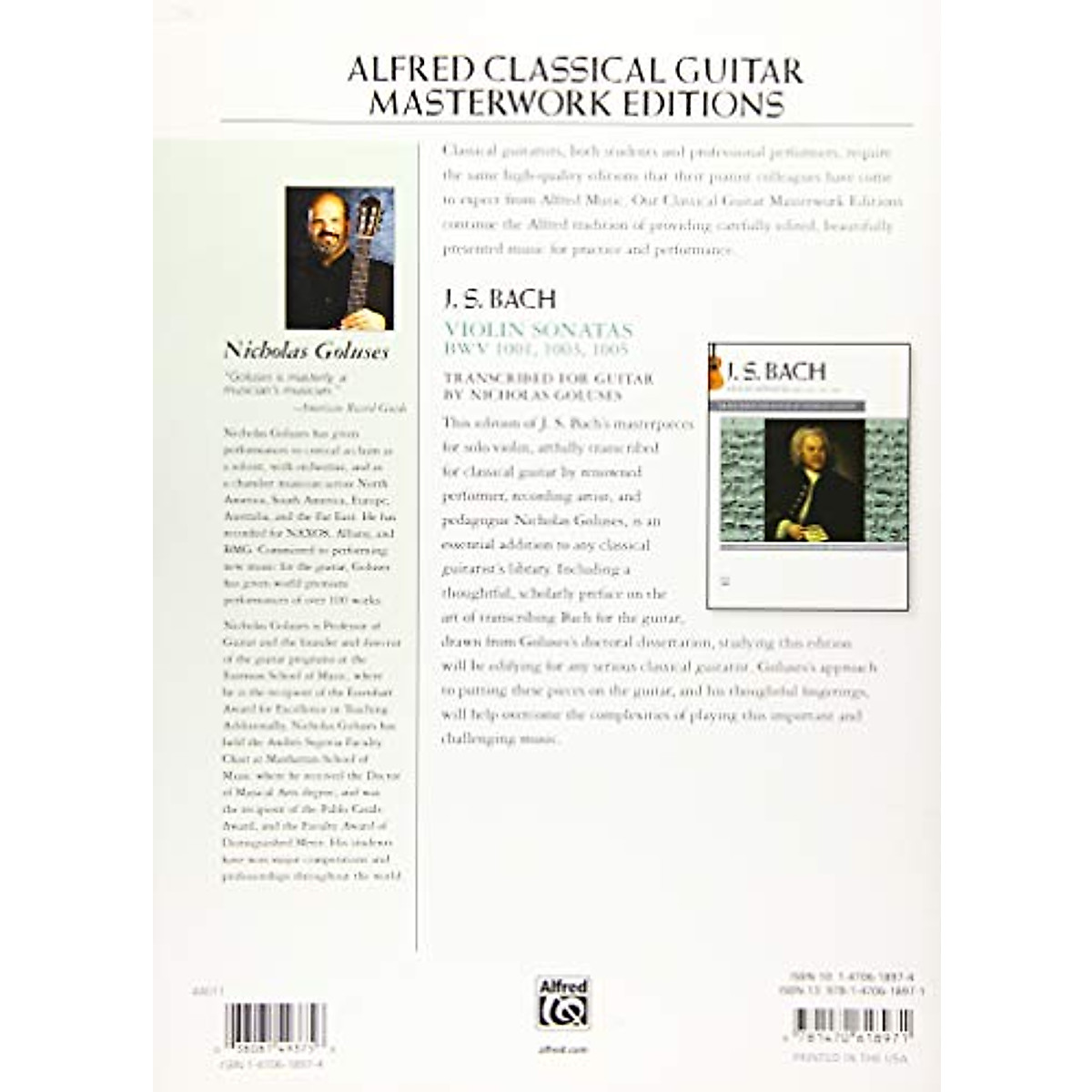 Bach -- Violin Sonatas BWV 1001, 1003, 1005: An Alfred Classical Guitar Masterworks Edition