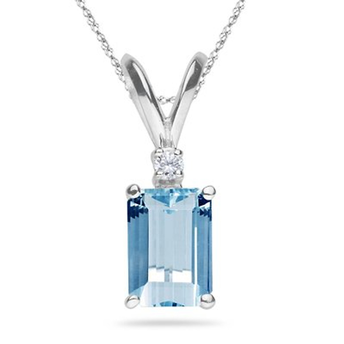 0.02 Cts Diamond & 0.80 Cts of 7x5 mm AAA Emerald Aquamarine Pendant in 14K White Gold