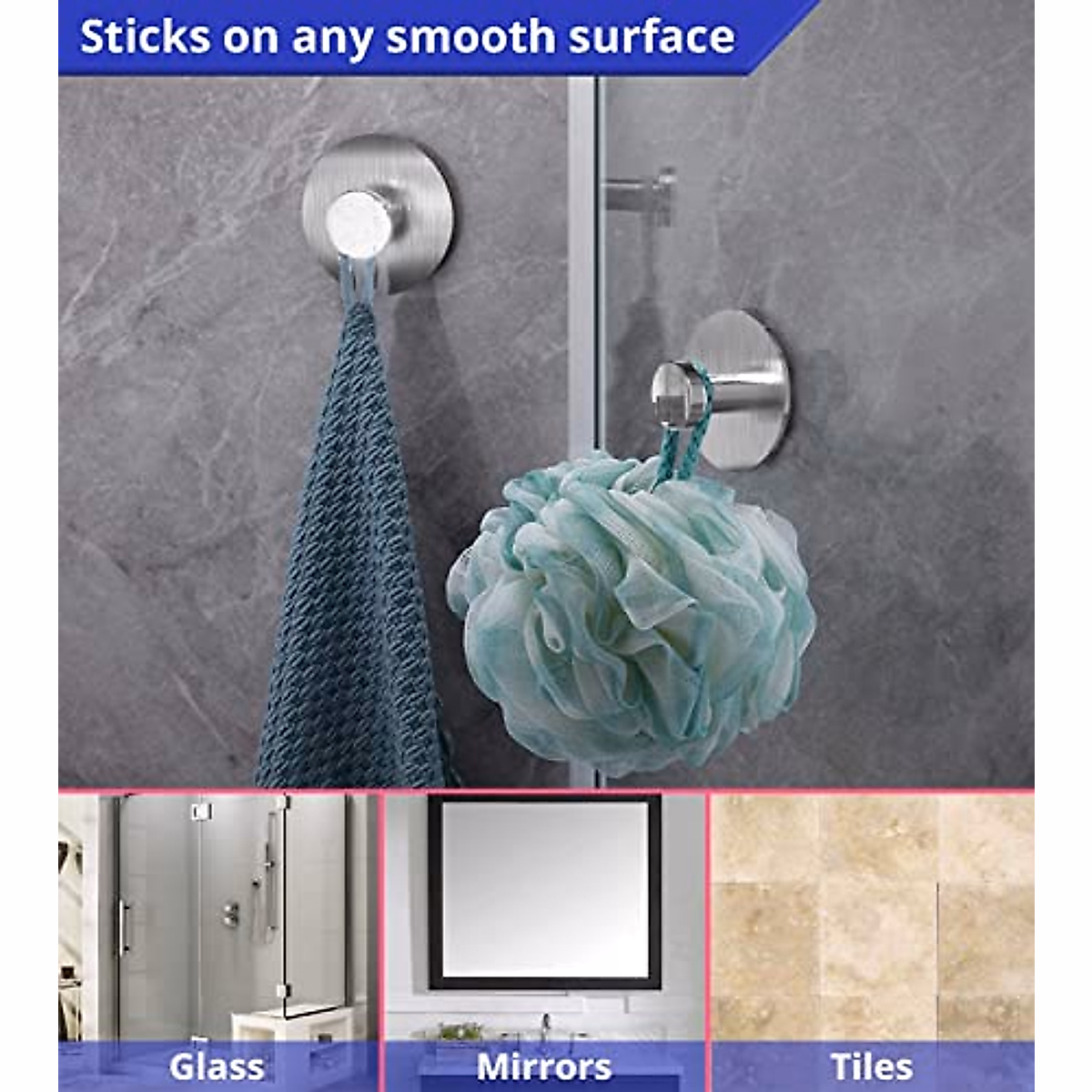 Hook for Kitchen Bedroom Bathroom ,Sticky Hooks,Bath Wall Hooks for Hanging, Adhesive Towel Hook Stainless Steel Adhesive Wall Hooks,Can Hang Clothes,Kitchenware,Hat,4-Packs