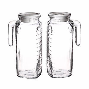Bormioli Rocco Gelo Set of 2 Glass pitchers, 33.75 Jug with White Lid, Carafe for Homemade Juice, Iced Tea, Cold Brew, Dishwasher Safe Made in Italy