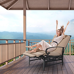 PHI VILLA Outdoor Recliner Chair for Patio, Oversized Patio Metal Chaise Lounge Chair Zero Gravity with Removable Beige Cushion for Garden, Poolside, Lawn