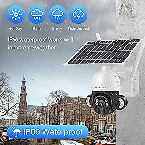 WITSECTECH 4G LTE Cellular Security Camera with SIM(Verizon AT&T T-Mobile) Solar Outdoor Camera 2K Live Video，360° PTZ，Night Vision,Spotlight，PIR Motion Alerts，Cloud Storage- No WiFi Camera
