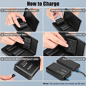 JYJZPB NP-FW50 Replacement Battery Charger Set Dual Channel Compatible for Sony Alpha A6000 A6400 A6500 A6300 A6100 ZV-E10 A7 A7II A7RII A7SII A7S A7S2 A7R A7R2 A5100, Camera Batteries Charger Case