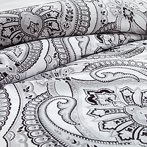 Southshore Fine Living, Inc. Twin Extra Long Comforter Set, Down Alternative Boho Bedding Set, Paisley Print Bedspread, Boho Comforter Twin/XL Size with Matching Pillow Sham, Pure Melody Black